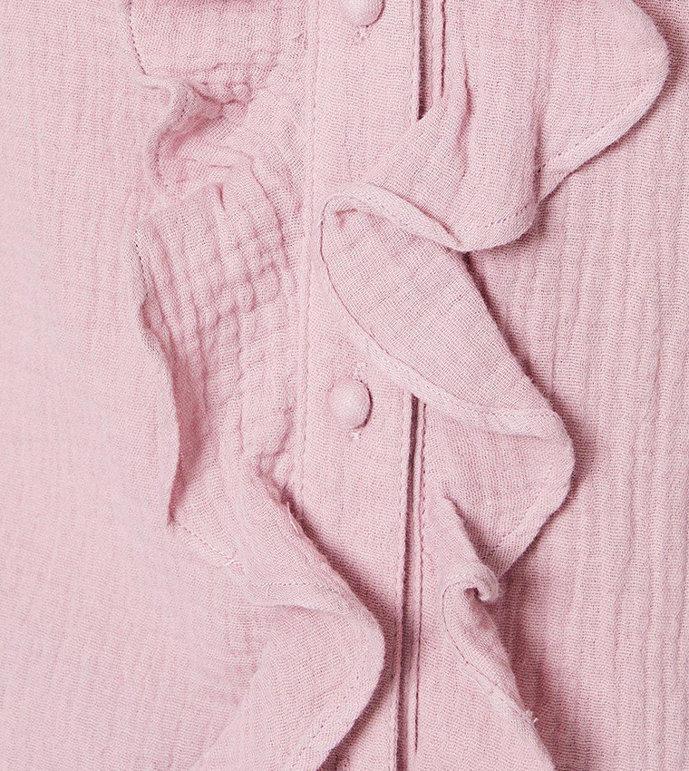 Buy Oasis Muslin Ruffle Button Through Top In Pink | 6thStreet Saudi Arabia