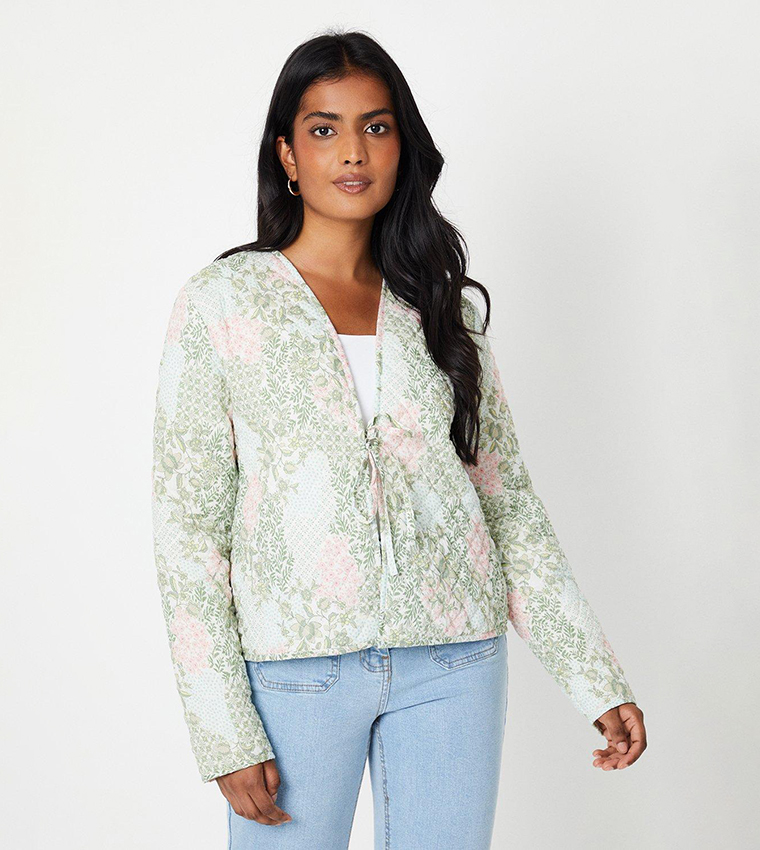 Buy Oasis Printed Tie Front Quilted Jacket In Multiple Colors ...