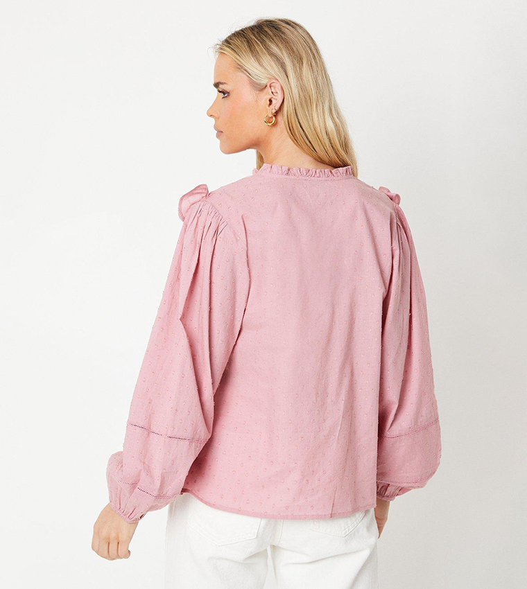 Buy Oasis Petite Frill Sleeves Button Through Top In Pink | 6thStreet UAE