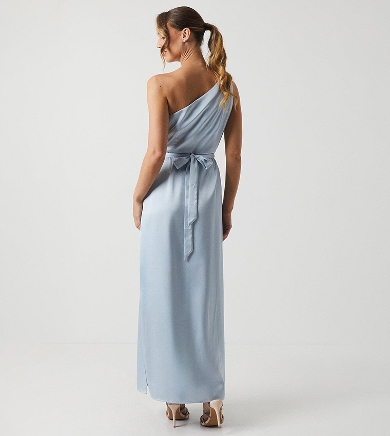 Buy Oasis One Shoulder Satin Maxi Bridesmaid Dress In Light Blue ...
