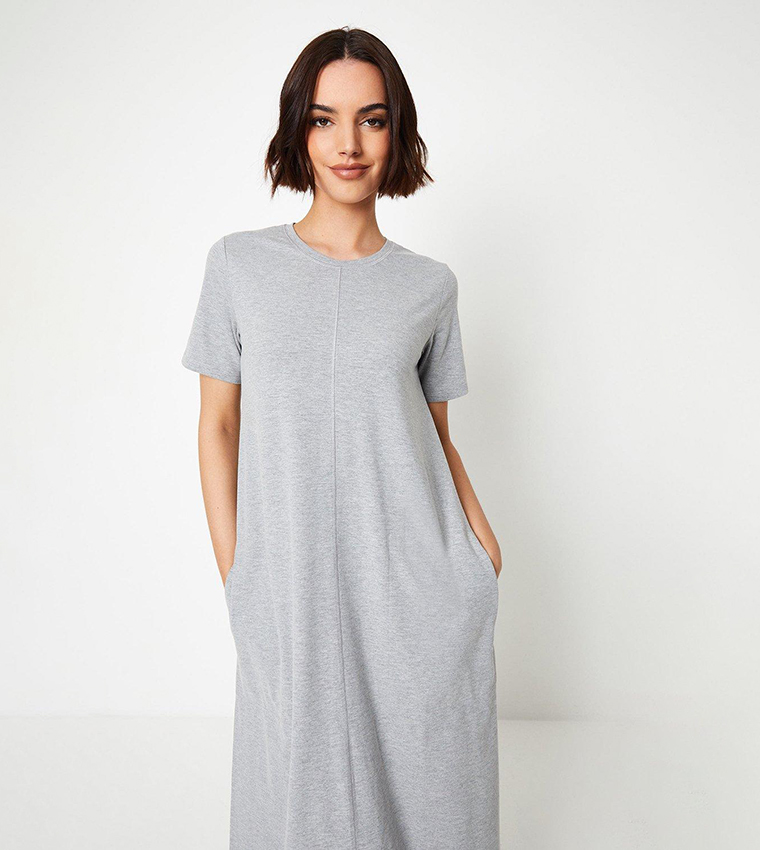 Buy Oasis Solid Trapeze Midi T Shirt Dress In Grey | 6thStreet Saudi Arabia