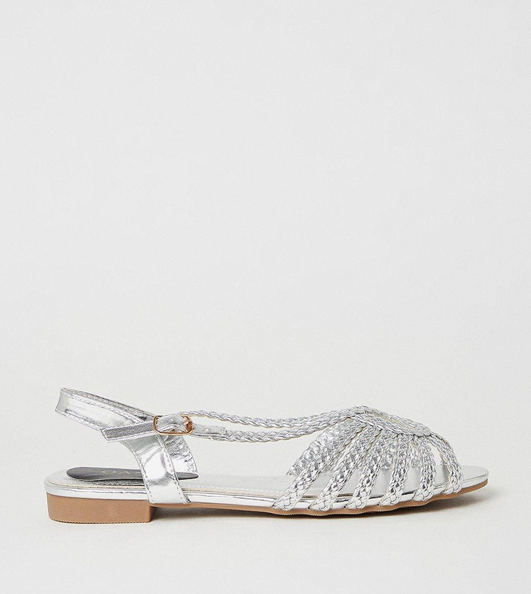 Buy Oasis Bronte Plaited Slingback Peep Toe Flat Sandals In Silver ...