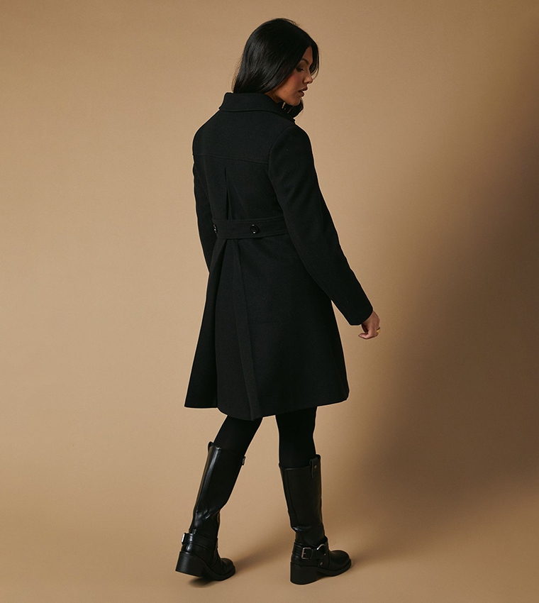 Buy Oasis Faux Wool Button Through Dolly Coat In Black | 6thstreet UAE