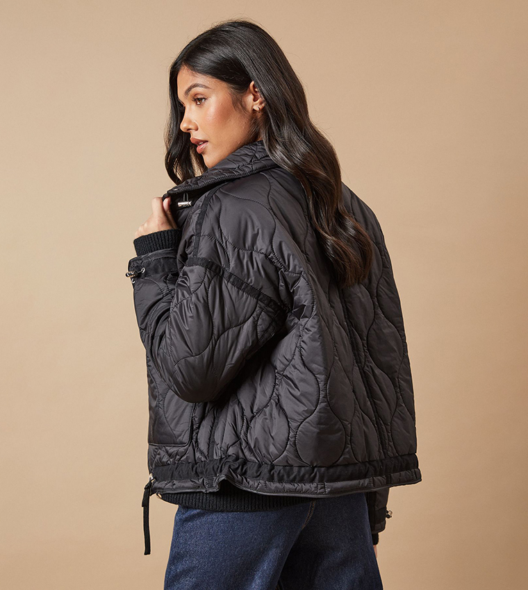 Buy Oasis Onion Quilted Popper Jacket In Black | 6thStreet Saudi Arabia