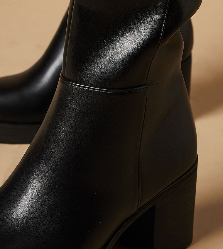 Buy Oasis Katrina Medium Heel Platform Knee High Boots In Black ...