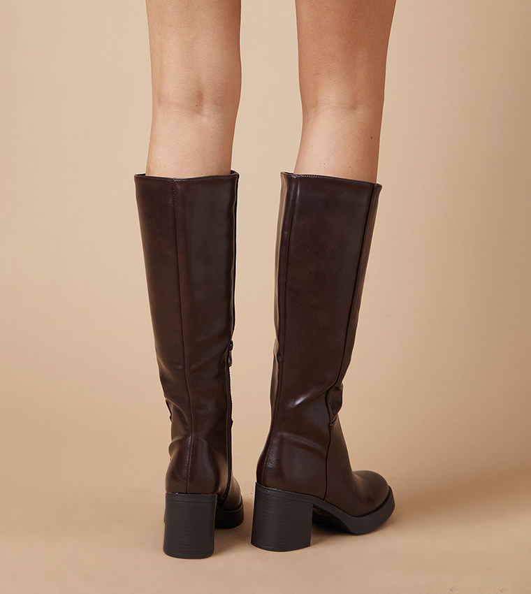 Buy Oasis Katrina Block Heel Platform Knee Boots In Brown | 6thStreet UAE