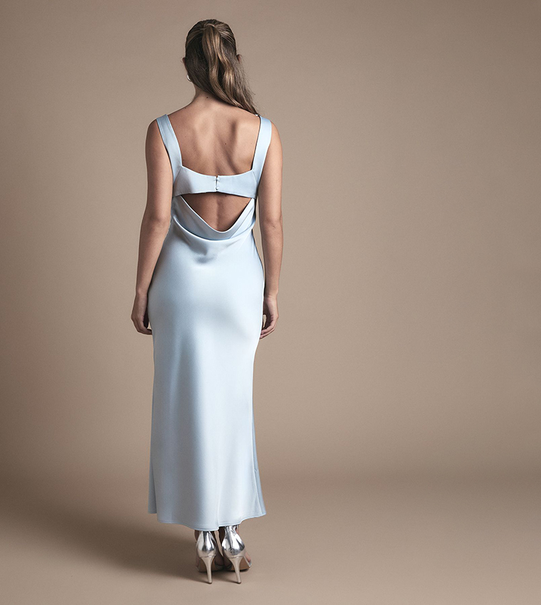 Buy Oasis Oasis Cowl Neck Open Back Midi Bridesmaid Dress In Blue ...
