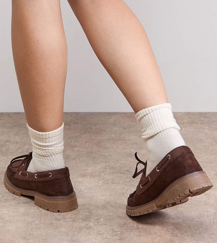 Buy Oasis Claire Faux Suede Chunky Boat Shoes In Brown | 6thStreet UAE