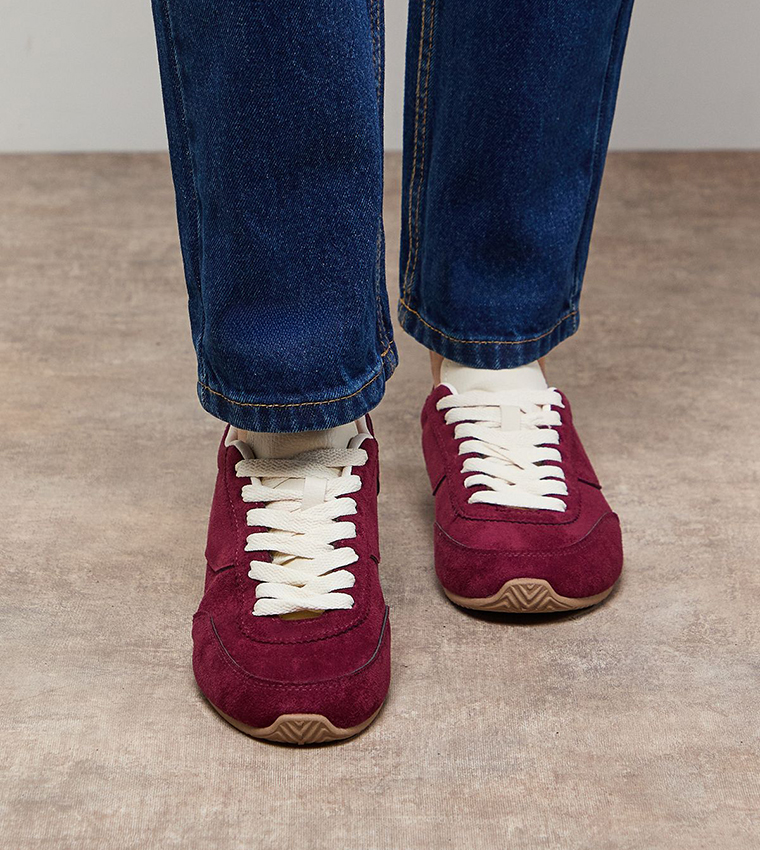Buy Oasis Jenny Faux Suede Lace Up Shoes In Burgundy | 6thStreet Saudi ...