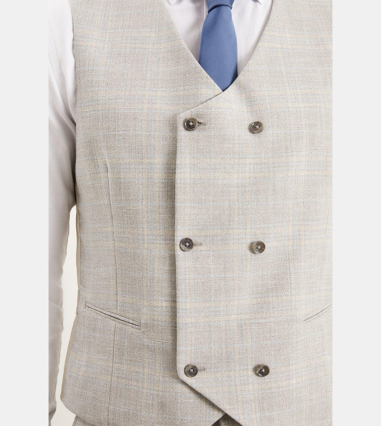 Buy Burton Tailored Fit Grey Textured Check Waistcoat In Grey ...