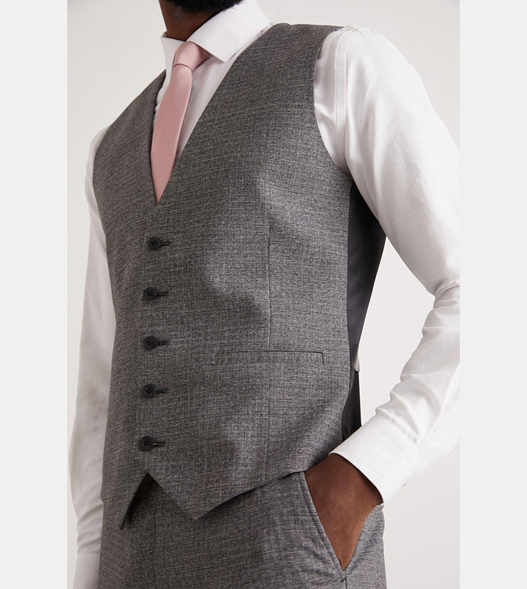 Buy Burton Skinny Grey Texture Grid Check Waistcoat In Grey | 6thStreet UAE