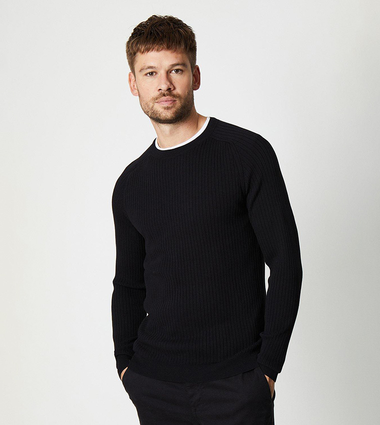 Buy Burton Muscle Fit Ribbed Sweater In Black | 6thStreet Qatar