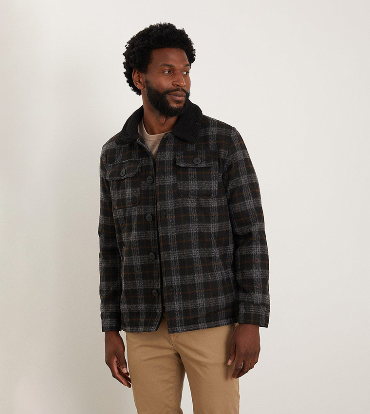 Buy Burton Sherpa Collar Check Jacket In Black | 6thStreet UAE