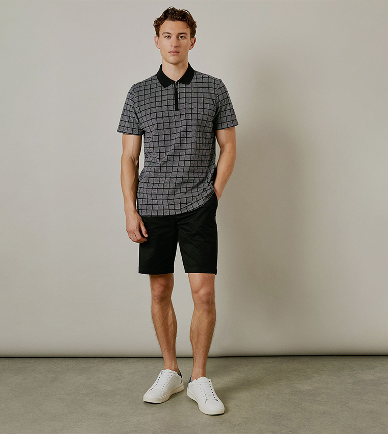 Buy Burton Outlet Checkered Zip Neck Polo T Shirt In Black | 6thstreet UAE