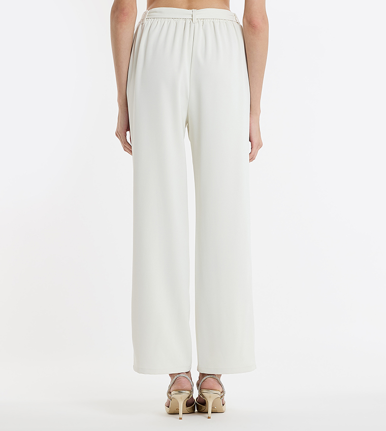 Buy BCBG Detachable Belt Straight Fit Pants In White | 6thStreet UAE