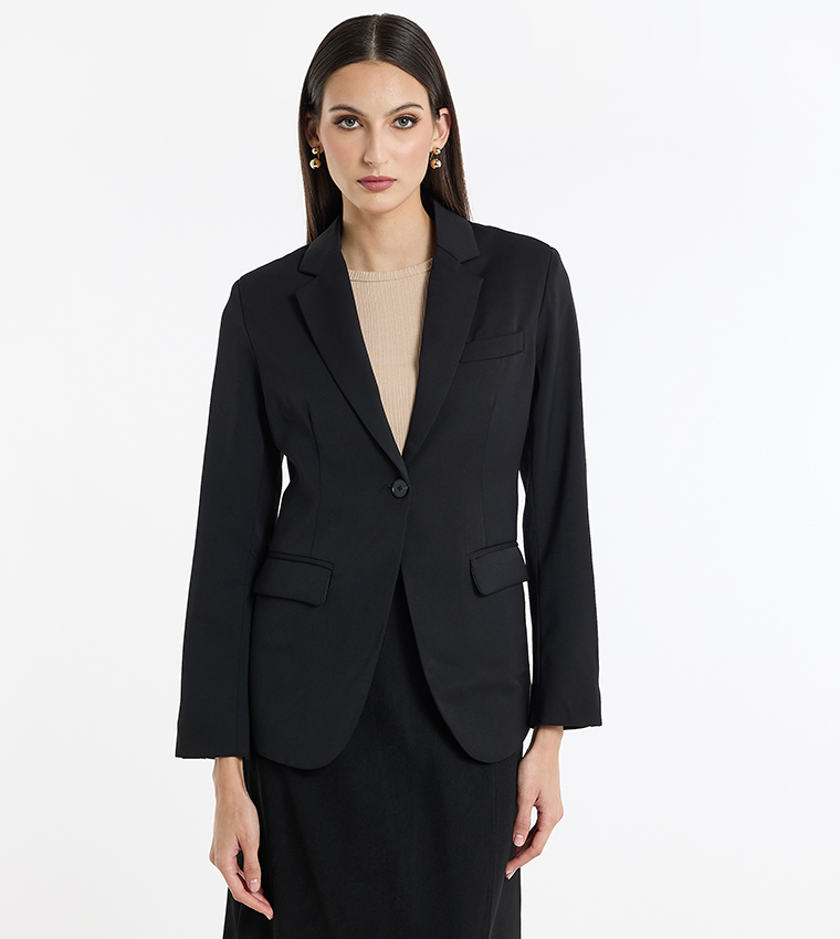 Buy BCBG Single Button Lapel Collar Blazer In Black | 6thStreet UAE