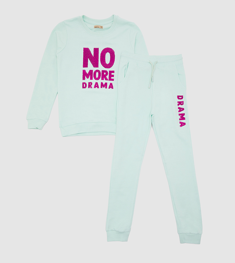 Buy Adams Kids 2 Piece No Dram Sequins Jog Set In Green | 6thStreet UAE