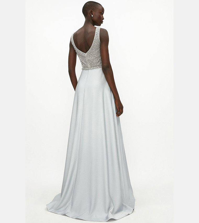 Buy Coast Beaded Satin Maxi Dress In Silver | 6thStreet UAE