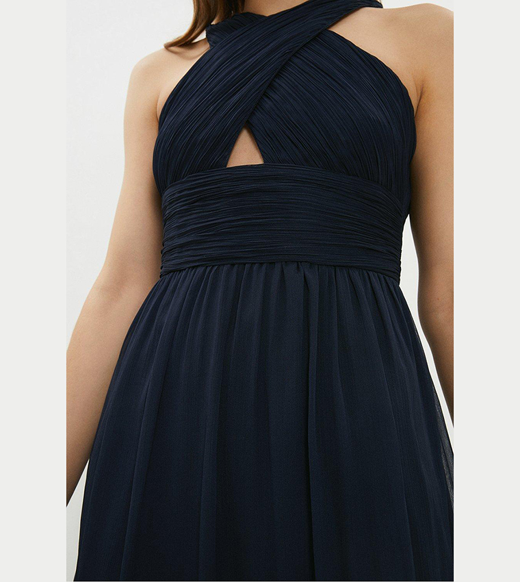 Buy Coast Cross Over Halter Neck Chiffon Midi Dress In Navy | 6thStreet ...