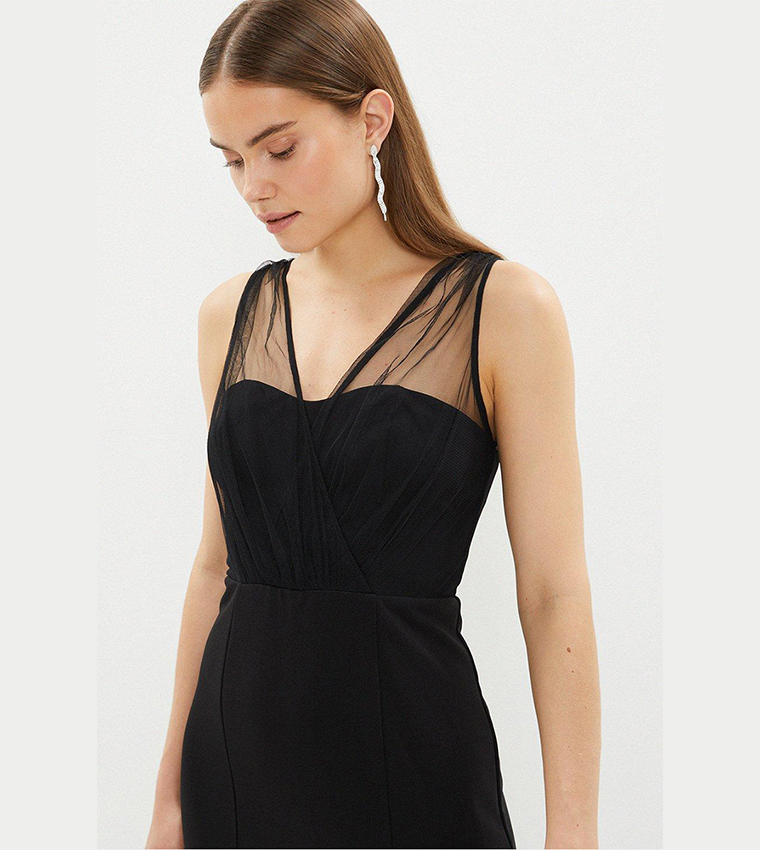 Buy Coast V Neck Sheer Over Layer Fishtail Maxi Dress In Black ...