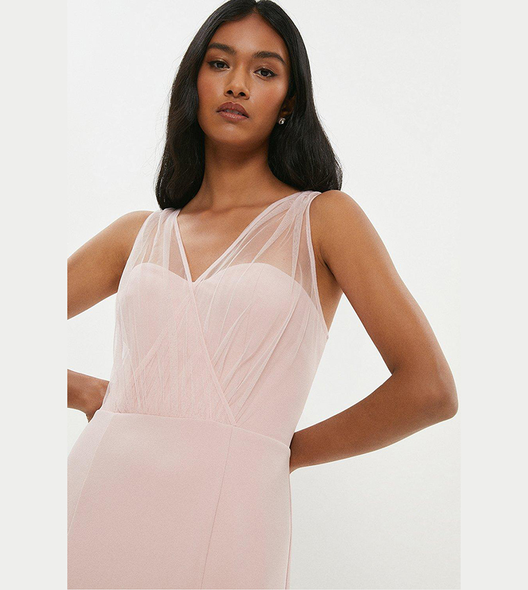 Buy Coast V Neck Sheer Over Layer Fishtail Maxi Dress In Blush ...