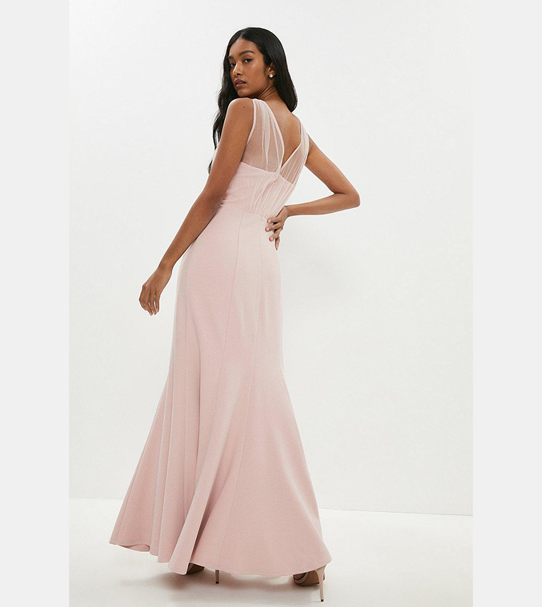 Buy Coast V Neck Sheer Over Layer Fishtail Maxi Dress In Blush | 6thStreet Kuwait