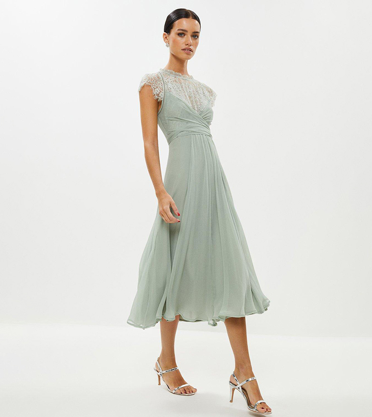 Buy Coast Lace Cross Over Front Chiffon Midi Dress In Sage | 6thStreet UAE