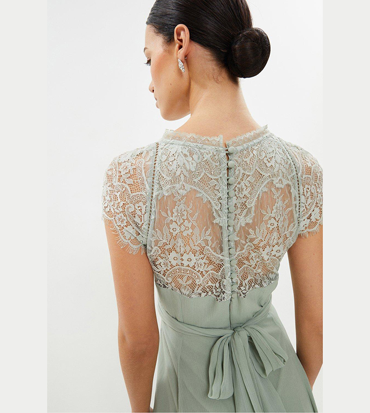 Buy Coast Lace Cross Over Front Chiffon Midi Dress In Sage | 6thStreet UAE