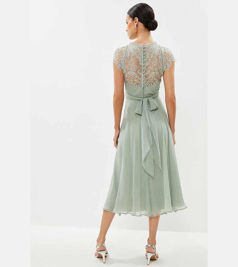 Buy Coast Lace Cross Over Front Chiffon Midi Dress In Sage | 6thStreet UAE