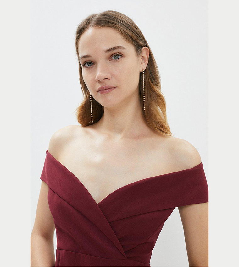 Buy Coast Bardot Cross Front Puddle Hem Maxi Dress In Burgundy ...
