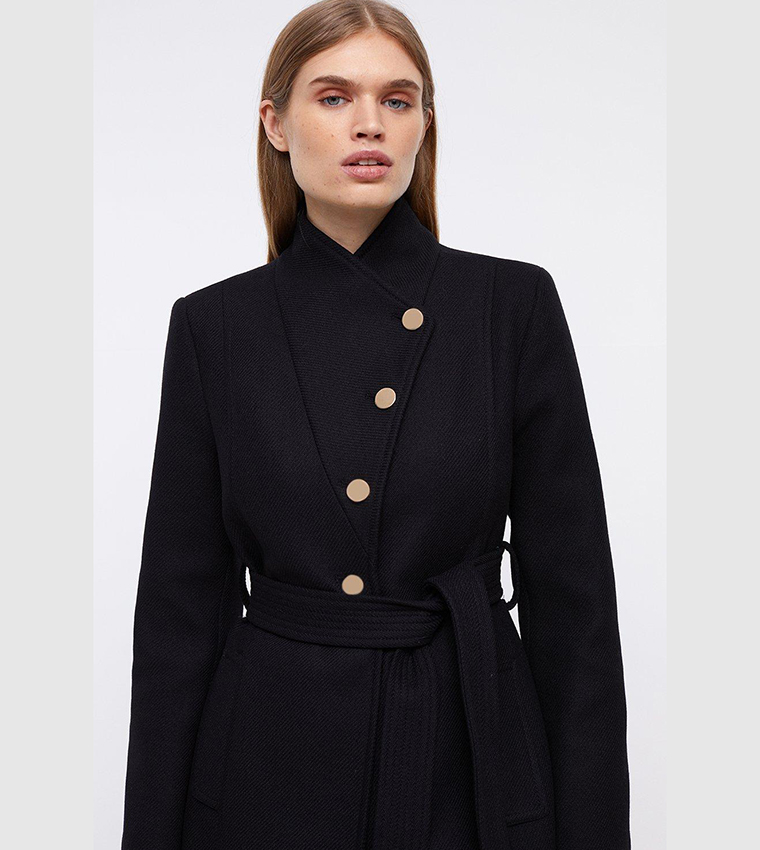 Buy Coast Formal Wool Blend Wrap Belted Coat In Black | 6thStreet UAE