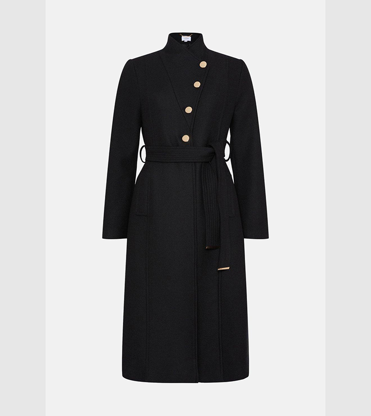 Buy Coast Formal Wool Blend Wrap Belted Coat In Black | 6thStreet UAE