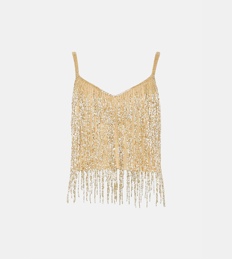 Buy Coast Embellished Fringe Cami Top In Gold | 6thStreet Bahrain