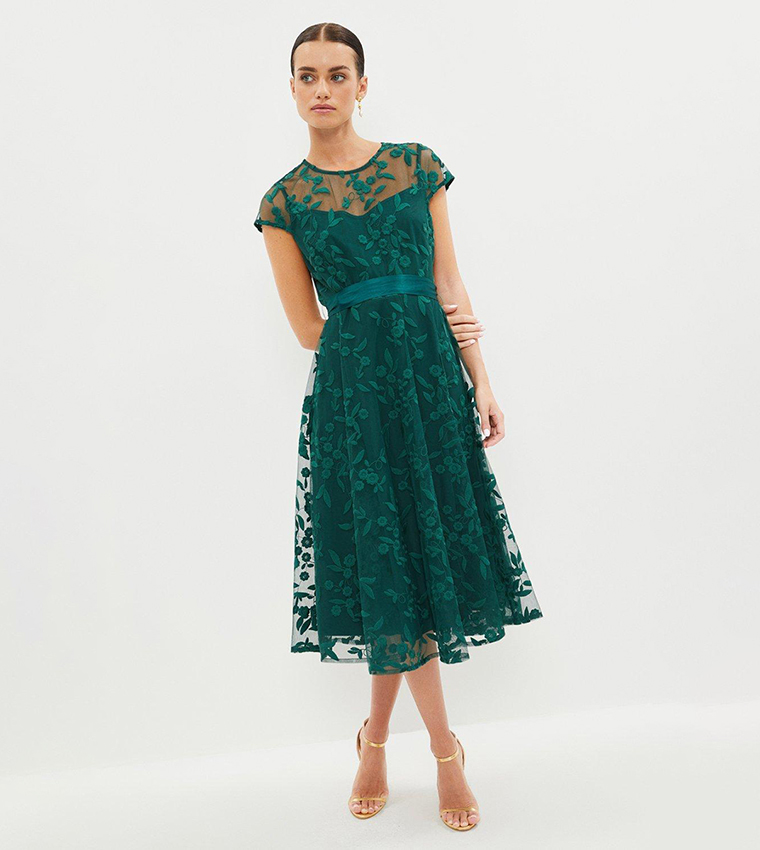 Buy Coast All Over Embroidered Midi Dress In Forest | 6thStreet Kuwait