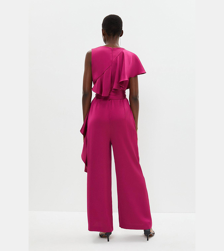 Buy Coast Frill Detail Belted Satin Jumpsuit In Berry | 6thStreet Kuwait