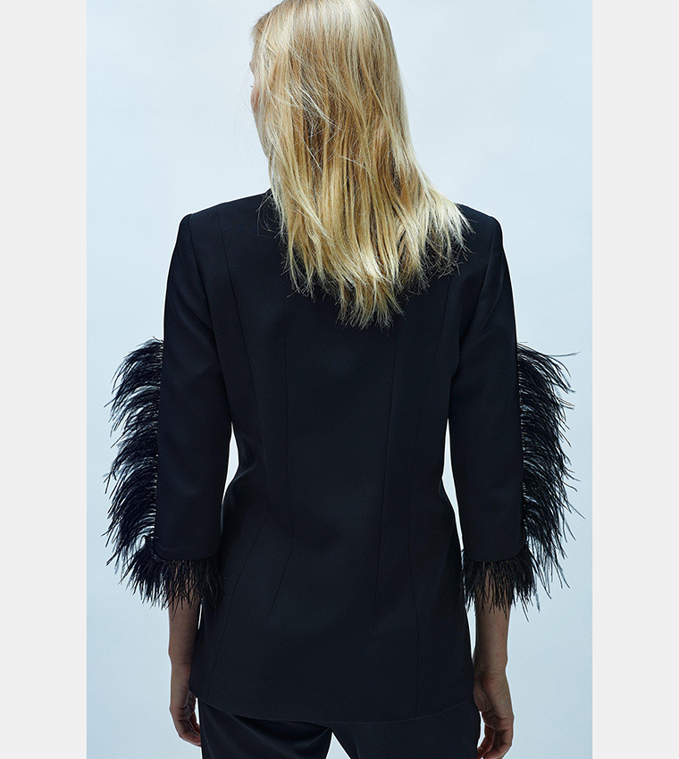 Buy Coast Premium Feather Trim Tailored Blazer In Black | 6thStreet Kuwait
