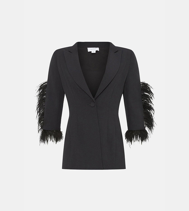 Buy Coast Premium Feather Trim Tailored Blazer In Black | 6thStreet Kuwait
