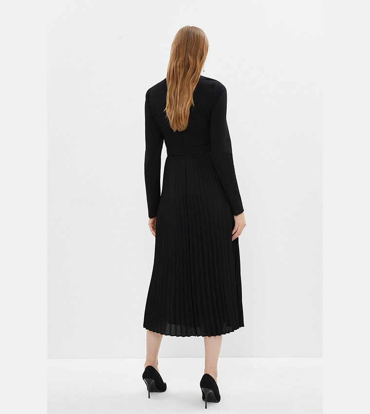 Buy Coast Keyhole Ponte Bodice Button Pleat Skirt Dress In Black ...