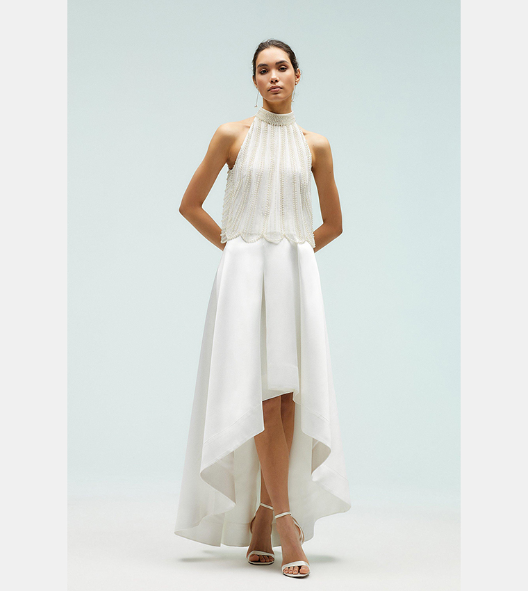 Buy Coast High Low Ivory Structured Twill Midi Skirt In Ivory ...