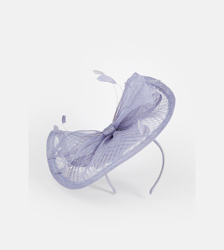 Buy Coast Lisa Tan Bow And Feather Large Fascinator In Dusty Blue ...