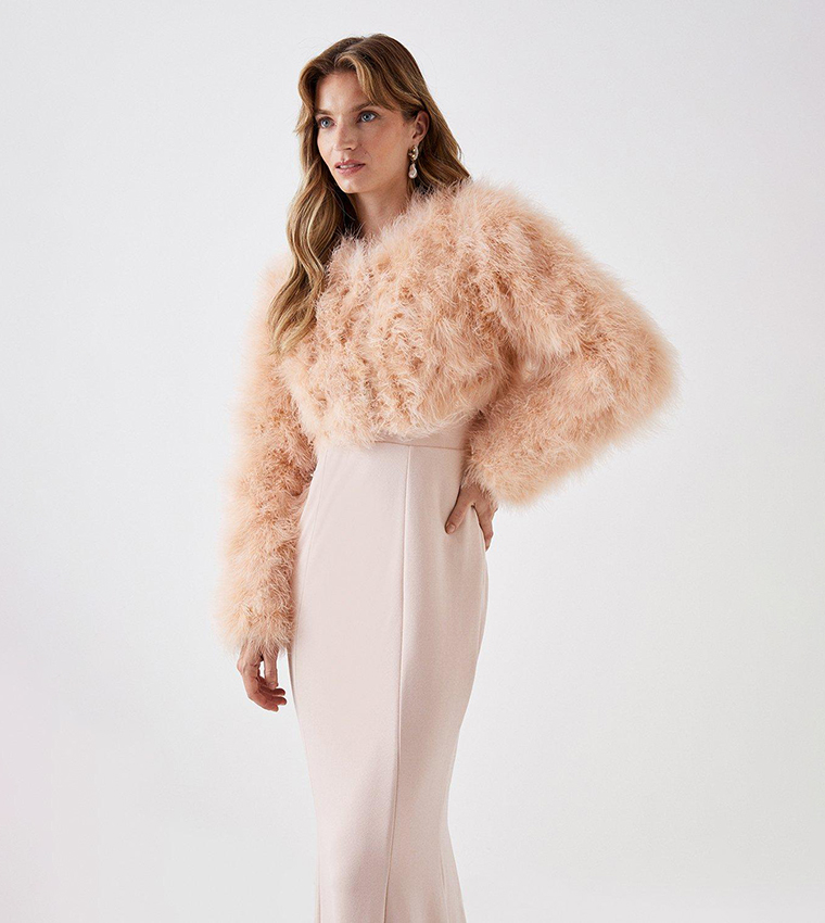 Buy Coast Cropped Long Sleeves Feather Jacket In Beige | 6thStreet ...