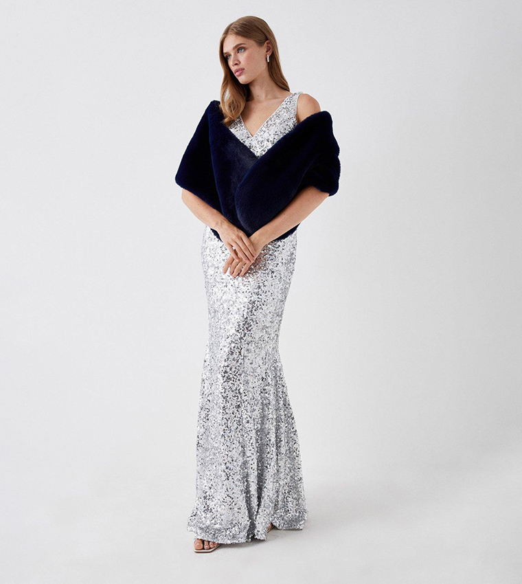 Buy Coast Plush Faux Fur Shoulder Stole In Navy | 6thStreet UAE