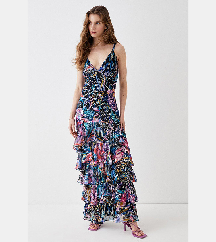 Buy Coast Alexandra Farmer Metallic Tiered Skirt Maxi Dress In Black ...