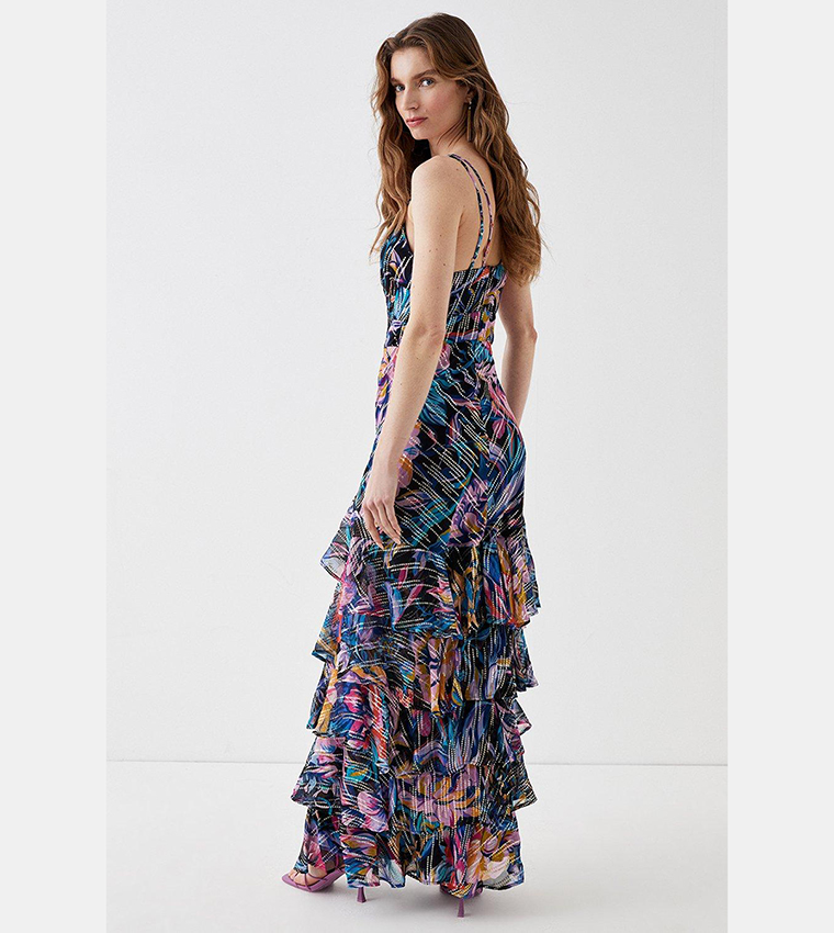 Buy Coast Alexandra Farmer Metallic Tiered Skirt Maxi Dress In Black ...