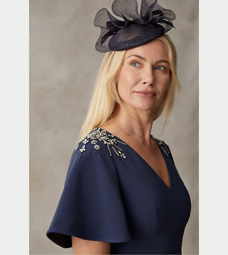 Buy Coast Premium Flutter Sleeves Embellished Midi Dress In Navy ...