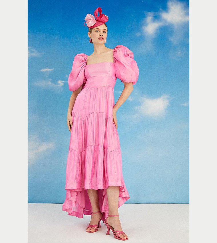 Buy Coast Lisa Tan Glossy Organza Tiered Midi Dress In Pink | 6thStreet ...