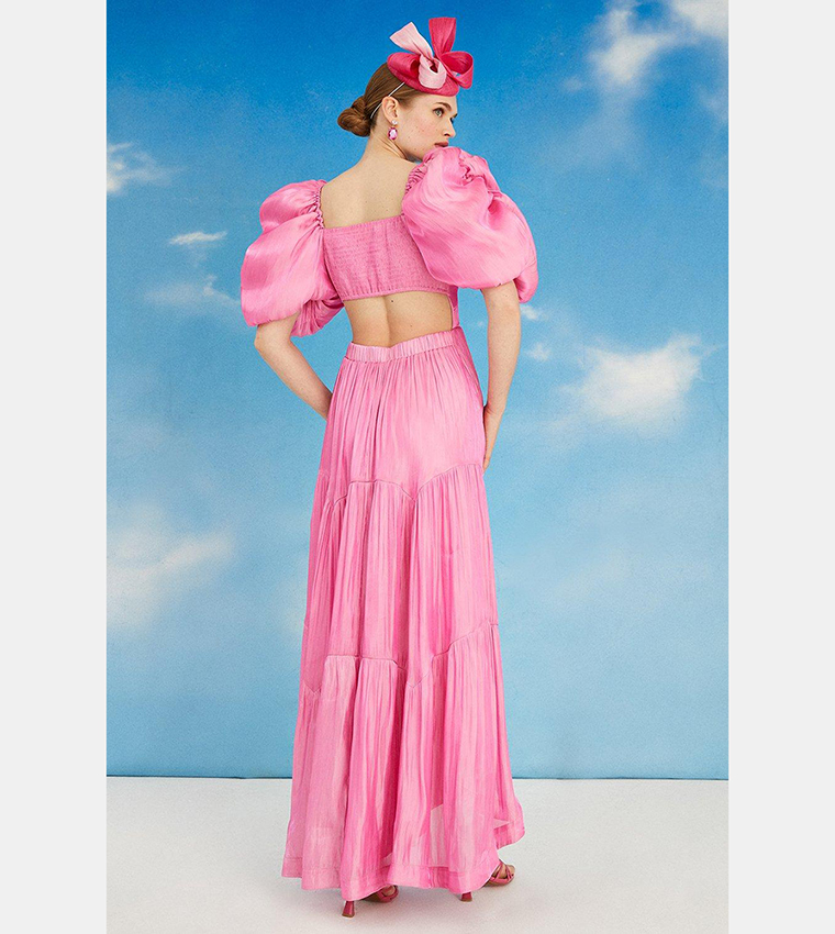 Buy Coast Lisa Tan Glossy Organza Tiered Midi Dress In Pink | 6thStreet ...