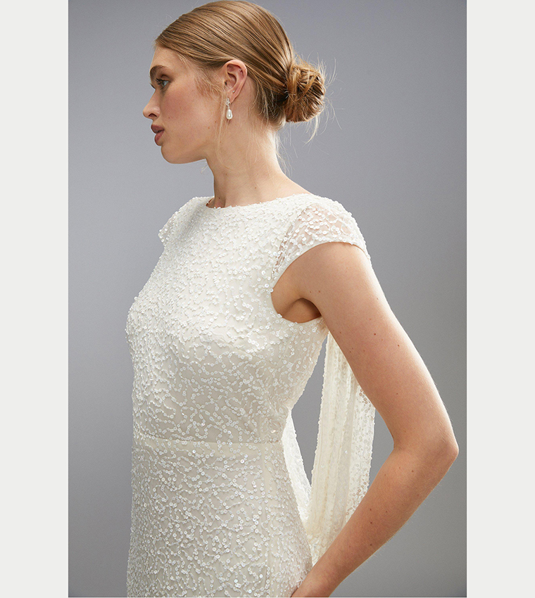 Buy Coast Draped Cowl Back Sequins Bridal Maxi Dress In Ecru ...