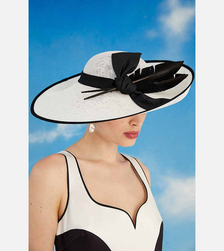 Buy Coast Lisa Tan Ombre Feather And Bow Detail Wide Brim Hat In ...
