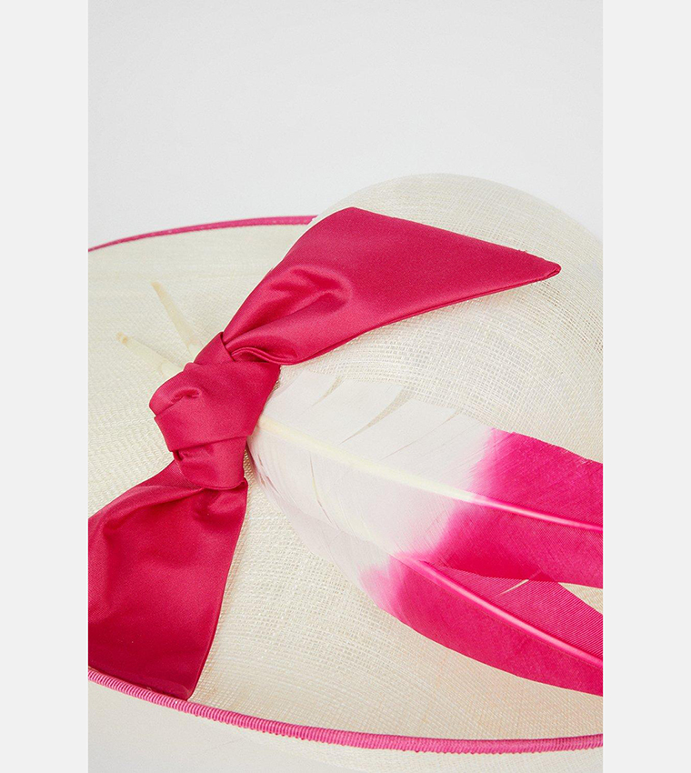 Buy Coast Lisa Tan Ombre Feather And Bow Detail Wide Brim Hat In Pink ...